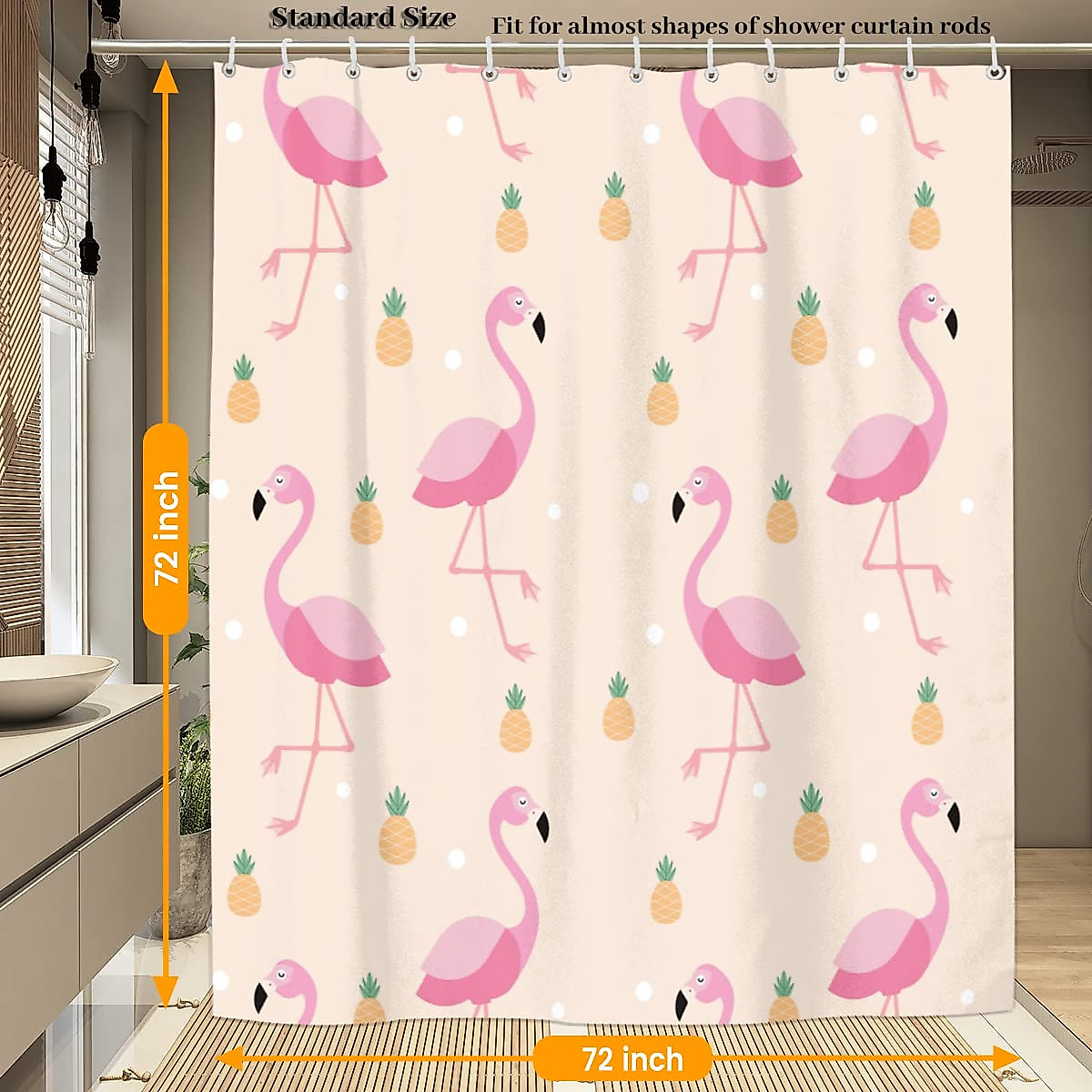 Aglebo Pineapple Flamingo Polka Dots Shower Curtain Fabric Shower Curtain Set with 12 Hooks Water-Proof 72 * 72 Inches for Bathroom Beach Caravan Hotel