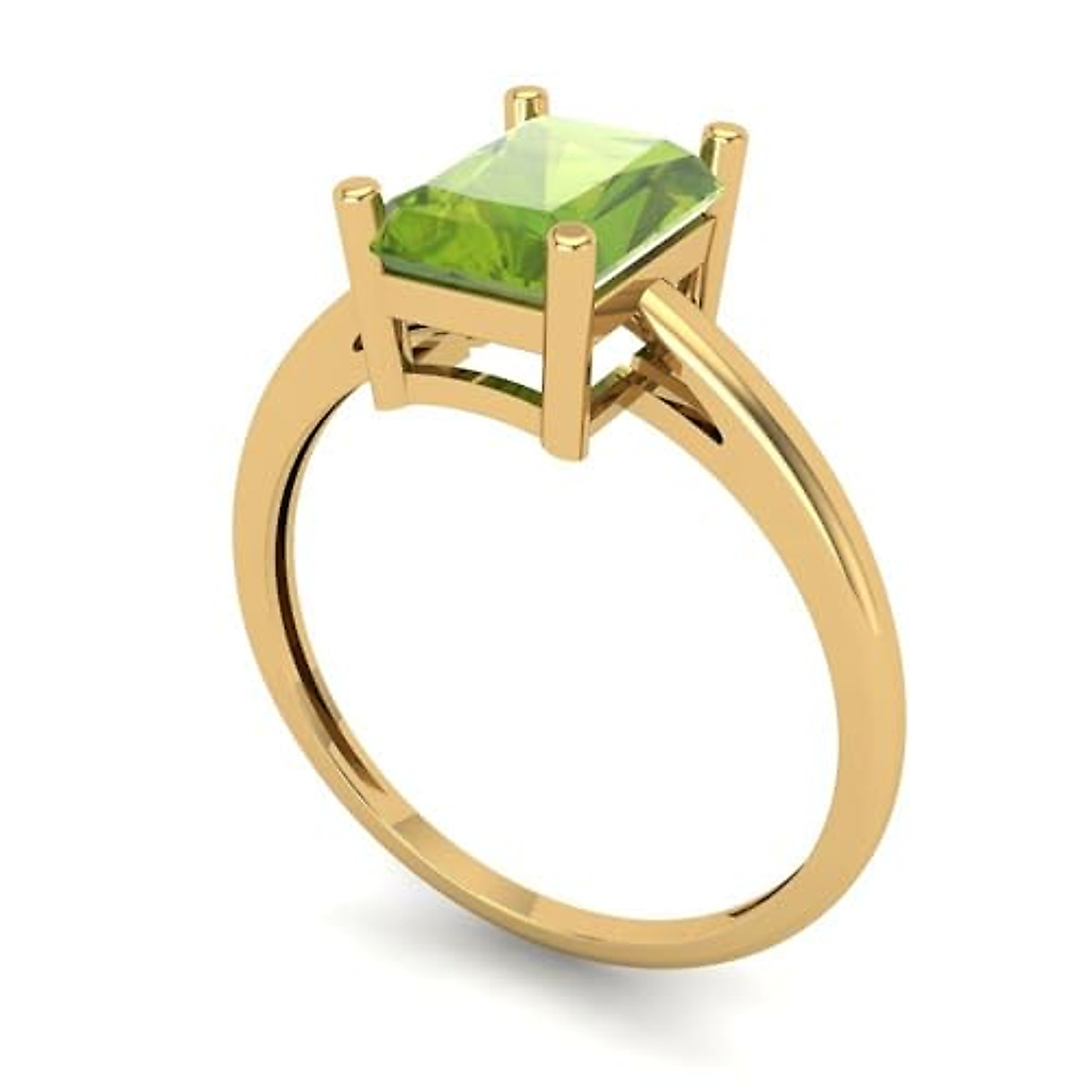 Clara Pucci 1.9ct Emerald Cut Solitaire Genuine Vivid Green Peridot Proposal Bridal Designer Wedding Anniversary Ring 14k Yellow Gold