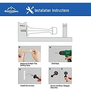 HOMOTEK 4 Pack Heavy Duty Solid Rigid Door Stop with Soft Rubber Tip, Zinc Die Cast Door Stopper Protect Wall & Door, Satin Nickel