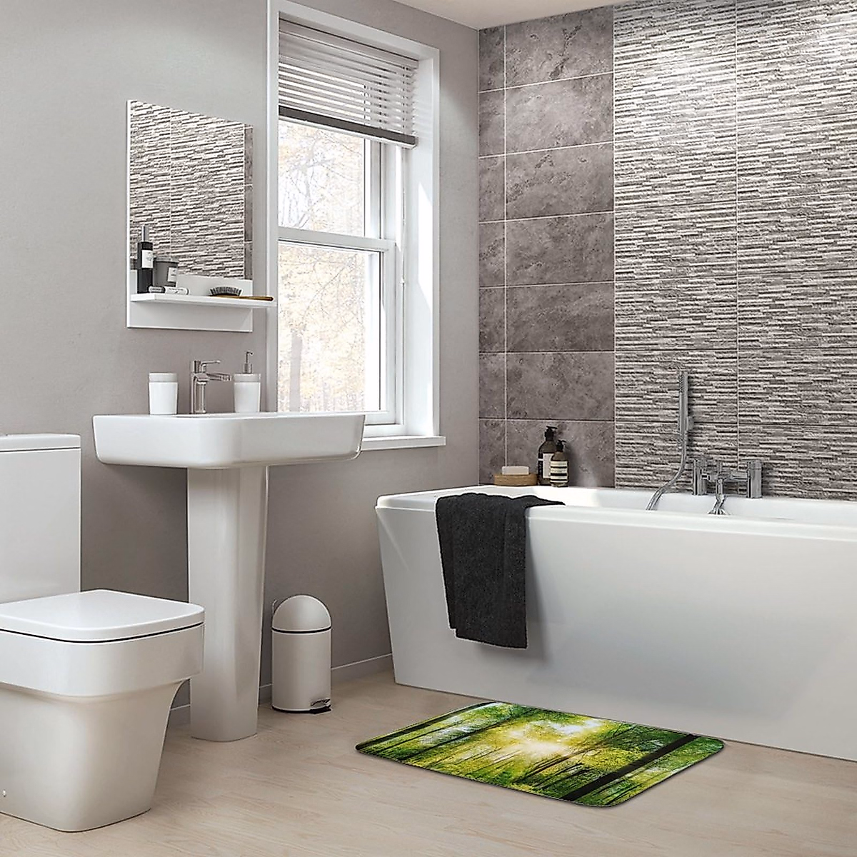 Nufar Scenic Forest Fresh Green Deciduous Trees Personalized Door Mat Home Welcome Mats Outdoor and Indoor,Front Welcome Mat Doormat for Home Entrance,Outside Entry,Yard,Floor,Patio 16x24 Inch