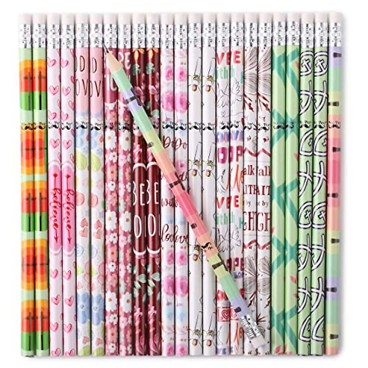 Floral Bible Verse Pencils - 24 Assorted Faith-Inspired Designs