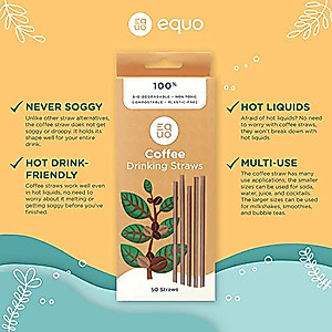 EQUO Coffee Drinking Straws, Disposable, Biodegradable, Compostable, and Plastic-Free, Pack of 50, Boba