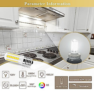 DiCUNO E17 LED Bulb Dimmable, Microwave Oven Bulbs, Daylight White 5000K, 3W (40W Incandescent Replacement) 400LM 120V E17 Intermediate Base Light Bulb for Stove Top, Appliance, Range Hood, 2 Pack