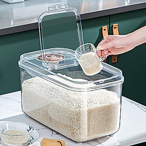 Rice Storage Container,Food Storage Containers with Lids Airtight | Square Rice Bucket Cereal Can, Pantry Storage Container with Lid for Rice, Grain, Cereal, Beans, Pet Food, Clear Asaim