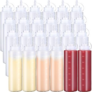 24 Pcs 24 oz Plastic Condiment Squeeze Bottles Squeeze Leak Proof Multipurpose Squirt Bottles with Twist Top Cap for Sauces Ketchup BBQ Syrup Dressings Paint Grilling Crafts Olive Oil Arts, Clear