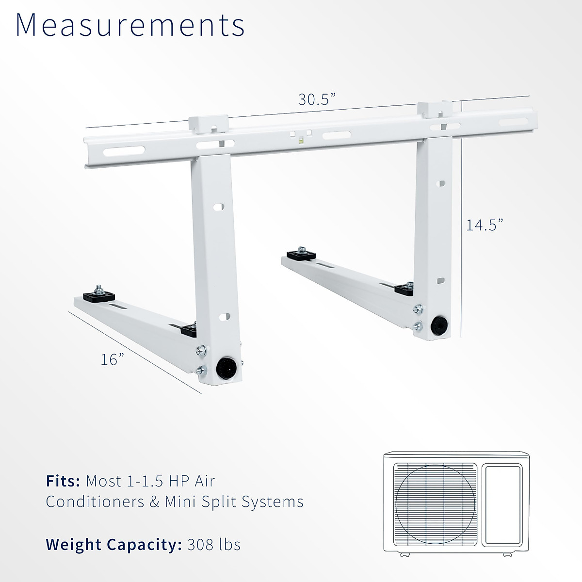 VIVO Adjustable Mini Split Air Conditioner Wall Mount, Designed for 1-1.5 HP Air Conditioners, Sturdy Steel Fits 9000 to 36000 BTU Systems, White, Mount-MSAC1