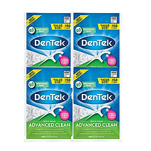 DenTek Triple Clean Advanced Floss Picks, No Break & No Shred Floss, 150 Count. (Pack of 4)