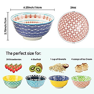 DeeCoo 6 Pack 24 oz Premium Porcelain Bowls Set, Cereal Bowls, Ceramic Bowls for Soup, Salad, Pasta, Rice, Large Capacity Ramen Bowls, Heat and Cold Resistant, Microwave and Dishwasher Safe Bowls