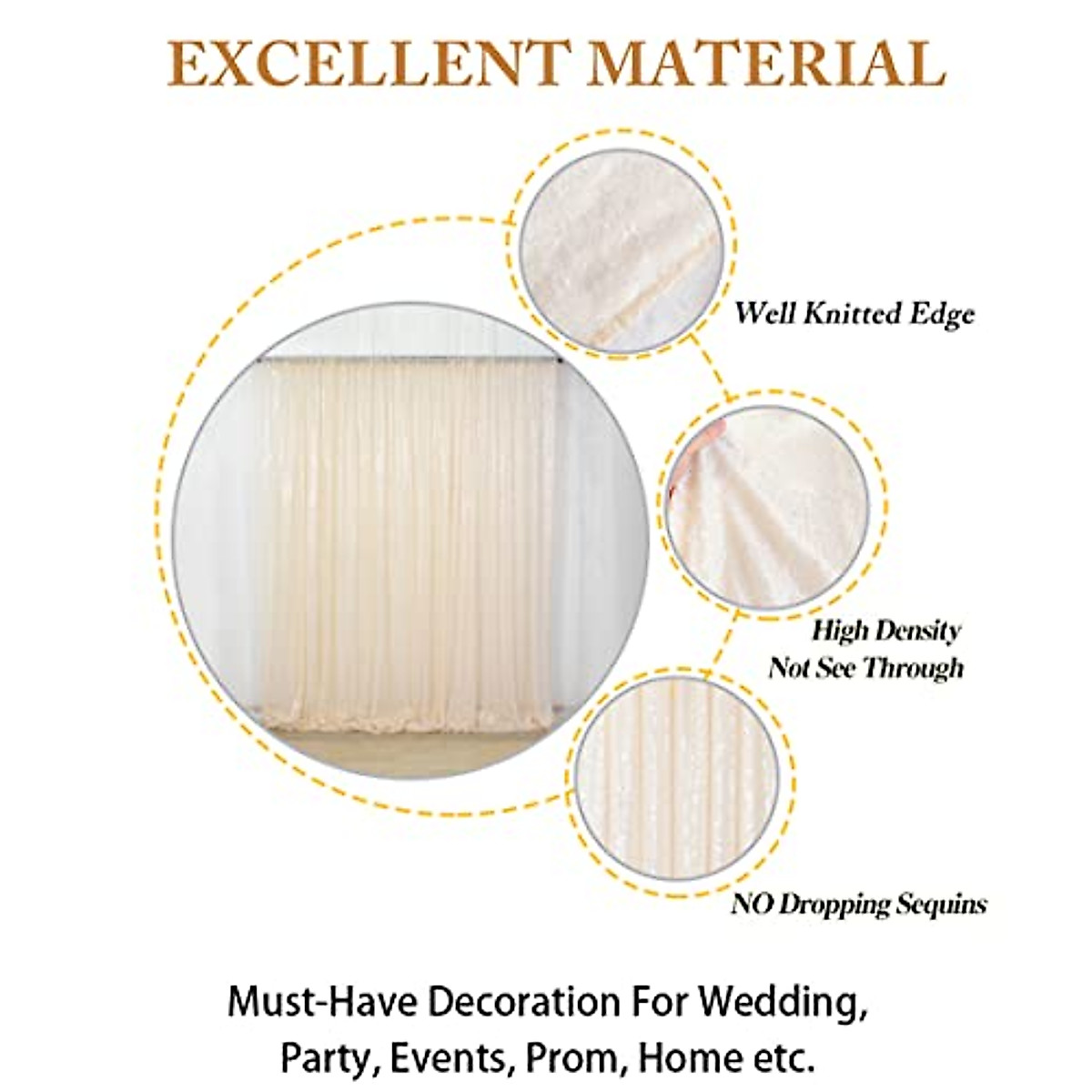 ShiDianYi 4FTX6FT-Ivory-SEQUIN Photo Backdrop, Beige Wedding Photo Booth, Photography Background Ivory Sequin Backdrop Curtain Glitter Backdrop for Parties