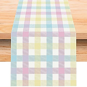 Linen Buffalo Check Plaid Spring Table Runner 72 Inches Long Farmhouse Spring Summer Easter Table Decoration for Home Kitchen Dining Room