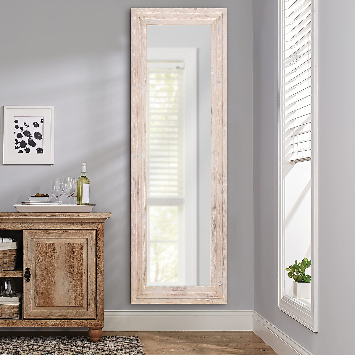 NeuType Rustic Full Length Mirror 65"x22" Large Mirror Rectangular Vintage Wood Framed Floor Mirror Full Body Mirror Hanging or Leaning Against Wall for Living Room Farmhouse, Weathered White