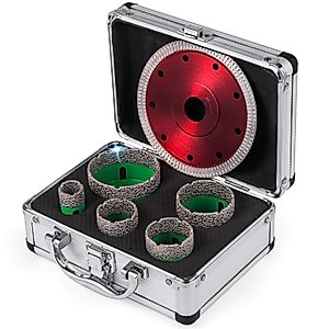 VEVOR 5PCS Diamond Hole Saw Set, Diamond Drill Core Bits with Saw Blade, Heavy Duty Hole Saw Arbor 0.87"/1.4"/1.6"/2"/2.5" M14 Thread Carborundum Granite for Glass, Ceramics, Porcelain, Ceramic Tile