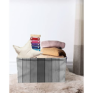 Rustic Wood Purple Cube Storage Organizer Bins with Handles,1PC Collapsible Canvas Cloth Fabric Storage Basket,Farmhouse Ombre Grey White Color Books Kids' Toys Bin Boxes for Shelves,Closet