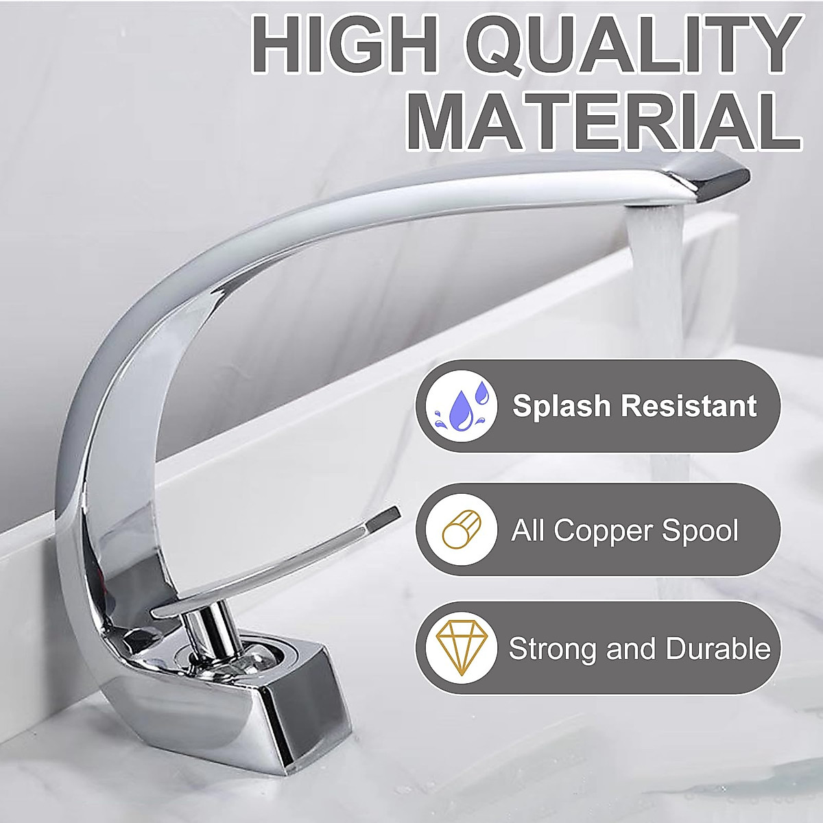 Wovier Chrome Bathroom Sink Faucet,Unique Design Single Handle Single Hole Brass Lavatory Vanity Faucet,Basin Mixer Tap with Supply Hose and Pop Up Drain Assembly