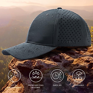 UVSAI UPF 50+ Performance Water Resistant Baseball Cap Lightweight Breathable Hat Golf Running Boat Hiking for Men Women Dark Grey