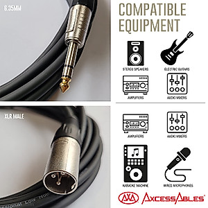 AxcessAbles TRS14-XLR115 1/4 (6.35mm) TRS to XLR Balance Male Audio Cable for Audio Interface, Guitar Microphone, Patch and Speaker Monitor (15ft) 2-Pack