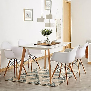 NAFORT Dining Table Chairs Set of 2, White Plastic Shell Chair with Wooden Legs, Backrest & Armrest, Mid Century Modern Style Dinning Chairs for Kitchen, Dining Room & Waiting Room, 2PCs
