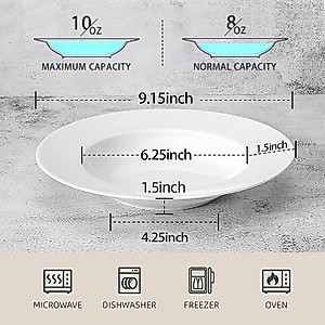Artena Ceramic Cereal Bowls 22 oz, Embossment Soup Bowls Set of 6 & 10 Ounce Pasta Bowls Set of 4, Elegant White Soup Bowls, Wide Rim Salad Bowl, Premium Porcelain Pasta Plate Bowl, Shallow Soup Plate
