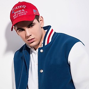 2024 MAGA Hat Make America Great Again Hat, Slogan with USA Flag Cap Adjustable MAGA Hats for Men wonen Baseball Cap (Cotton, Red)