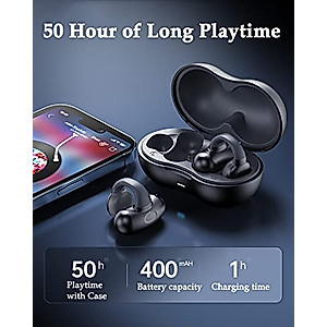 Wireless Ear Clip Bone Conduction Headphones Bluetooth Wireless Clip On Open Ear Earbuds with Earhook Earclip Bone Conduction Earbuds Head Set Waterproof Bone Conducting Ear Buds Induction Headphones