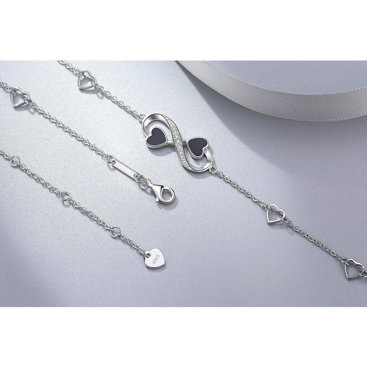 PUPILLEMON Infinity Ankle Bracelet for Women, 925 Sterling Silver Charm Adjustable Anklet, Large Bracelet Fine Jewelry