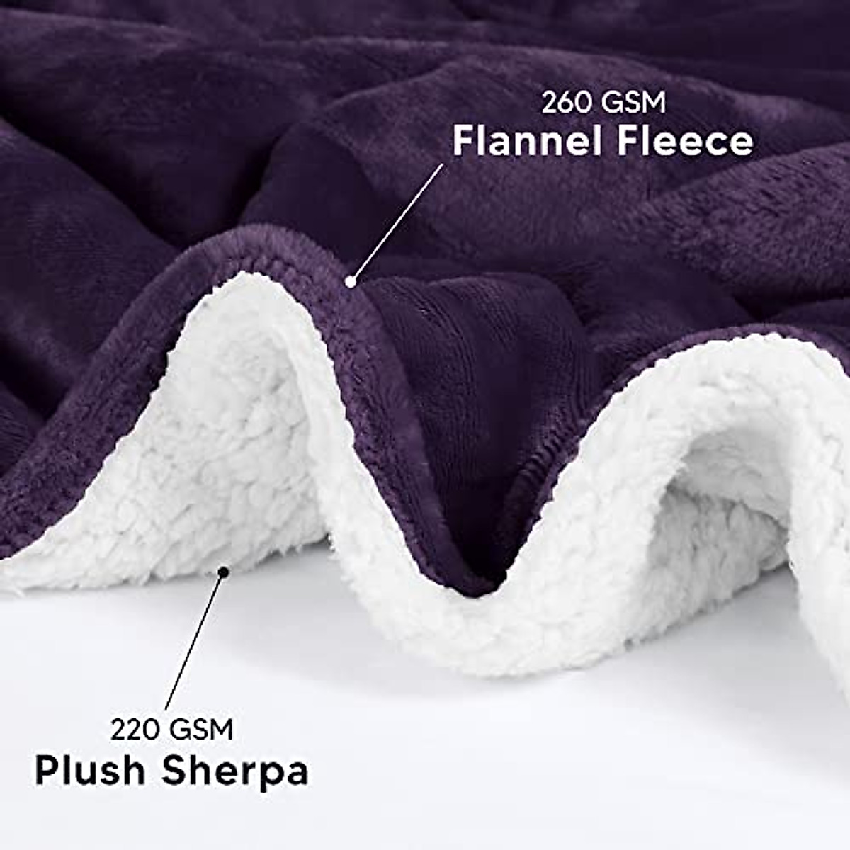 Utopia Bedding Sherpa Bed Blanket Throw Size Plum 480GSM Plush Blanket Fleece Reversible Blanket for Bed and Couch (60x50 Inches)