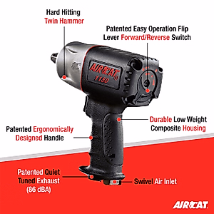 AIRCAT Pneumatic Tools 1150 1/2-Inch Composite Impact Wrench : Compact & Low Weight Power Tool : Impact Tool for Automotive Repairs & Maintenance