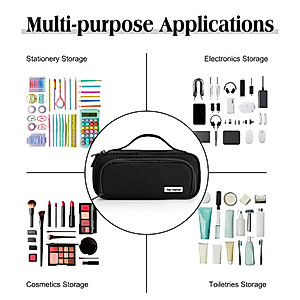 Ralnitote Large Pencil Case for Girls and Boys, Aesthetic Pencil Case Organizer with Handle, Cute Pencil Pouch for School & Office Supplies-Black