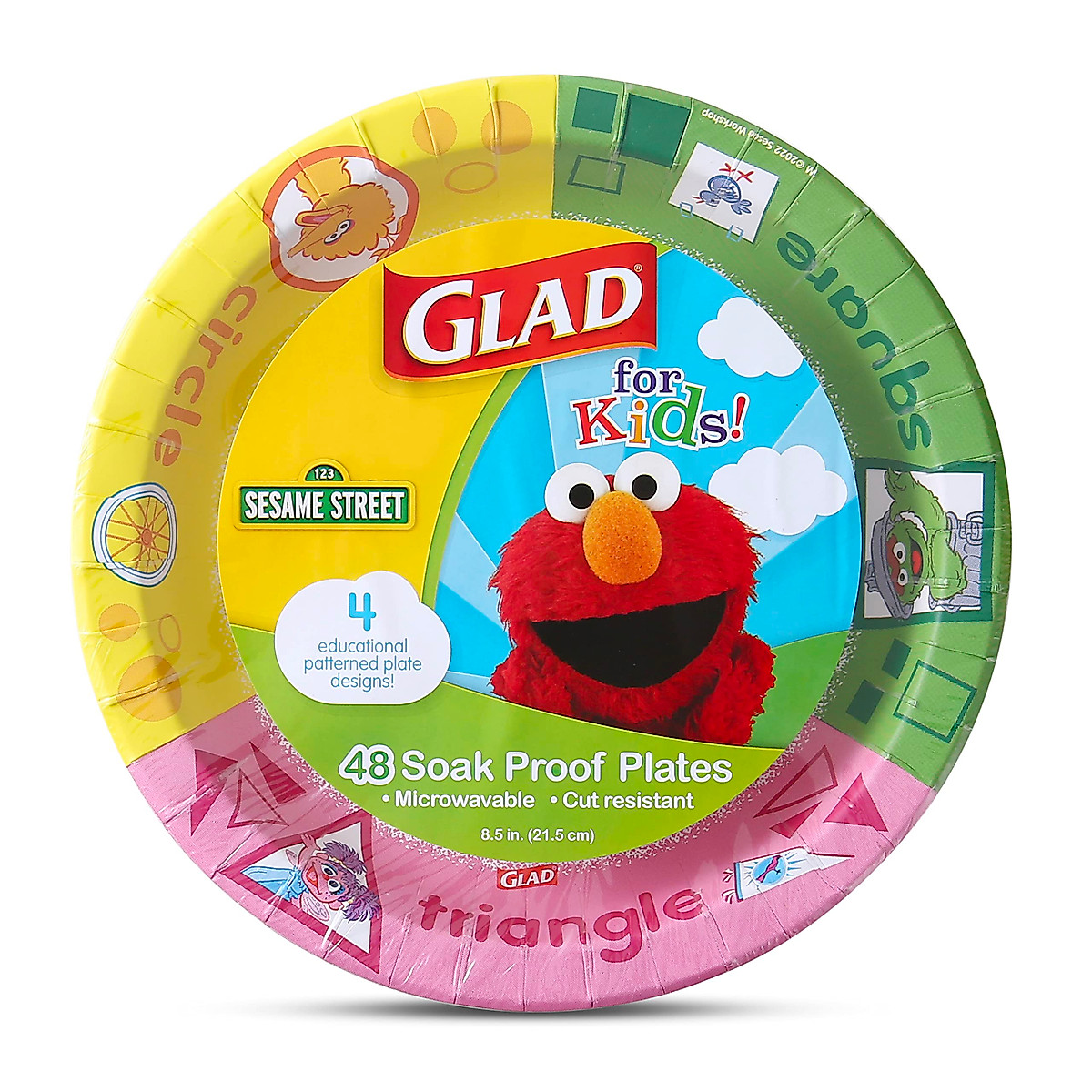 Glad for Kids Sesame Street Paper Plates Preschool Curriculum Style with Lessons & Questions, 8.5” Round, 48ct | Sesame Street Paper Plates, Kids Disposable Plates | Elmo Paper Plates