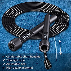 STARFIT Lightweight Jump Rope with Plastic Handles for Fitness and Exercise - Adjustable - Tangle-Free Skipping Rope for Crossfit, Gym, Cardio and Endurance Training, Workout (Black)
