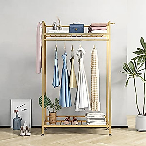 Gold Clothing Rack Modern Clothes Rack with 2- tier Shelf Clothes Display Racks for Bedroom, Boutique, Cloth Store Metal Pipe Hanging Rack-gold