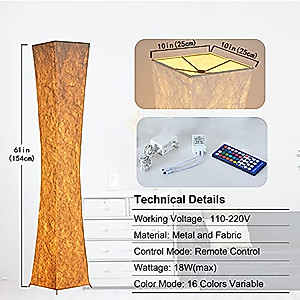 Omgomne Modern 61" Floor Standing Lamps with Remote Control,16 Colors Softlighting White Square Linen Shade LED Tall Lamps for Bedroom Play Kids Room