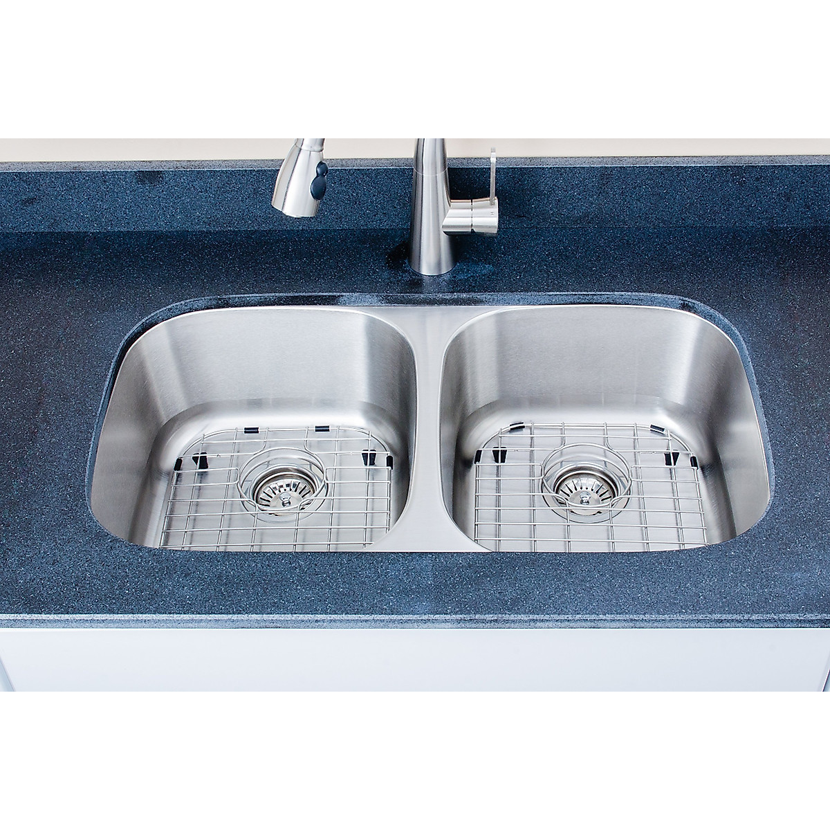 Wells Sinkware CMU3318-88-1 Stainless Steel Kitchen Sink Package, 33" 50/50 8" Deep, Brushed Matte Finish
