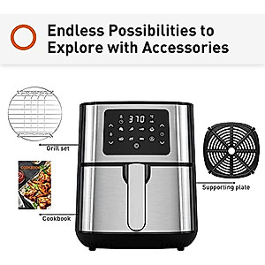 Joyoung JY-570 5.8 Quart Stainless Steel Multi Tasker Detachable Double Basket Air Fryer with LED Touchscreen and 8 Built In Smart Programs, Black