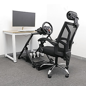 Anman Foldable Sim Racing Wheel Stand with Fixed Slot Fit for Logitech G25 G27 G29 G920 G923 Fanatec Thrustmaster Racing Simulator Tilt Adjustable Steering Wheel Stand,Wheel & Pedal Not Included