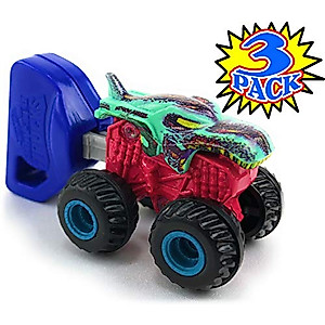 Hot Wheels Monster Trucks Mini Mystery Trucks with Key Launcher (Assorted Series) Blind Box Gift Set Party Bundle - 3 Pack