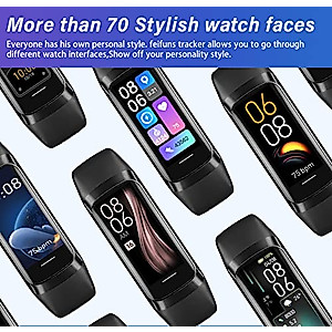 Slim Fitness Tracker for Women Men, 1.1" AMOLED Screen Fitness Watch, 24/7 Heart Rate /Blood Pressure /SpO2 /Sleep Monitor, 5 ATM Waterproof Step Calorie Counter Sports Band for iOS Android
