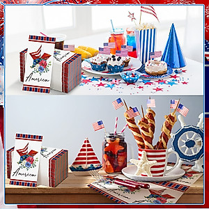 200 Pcs 4th of July Napkins Patriotic Guest Napkins Disposable Paper Napkins 2 Ply America Cocktail Napkins Hand Towel for Election Day Veterans Day Independence Day USA Party (Floral Star)
