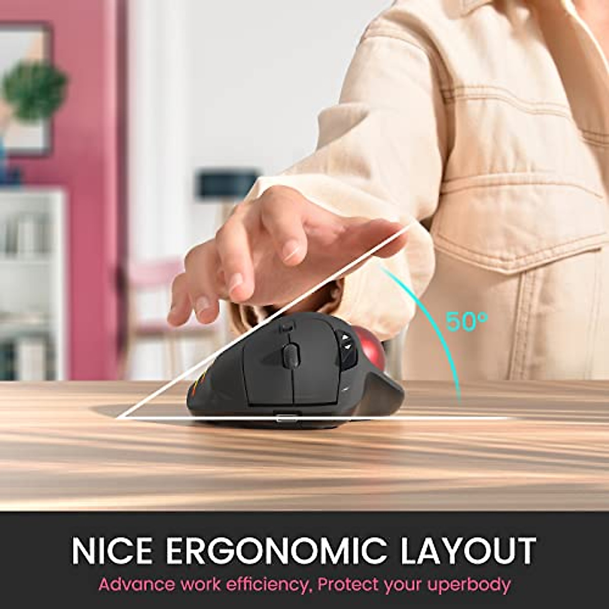 Wireless Trackball Mouse, Computer Ergonomic Mouse, Rechargeable Bluetooth Mouse, Easy Thumb Control,Precise and Smooth Tracking, 3 Device Connection(BT3.0/5.0 or USB) for PC, Laptop,iPad, Mac,Windows