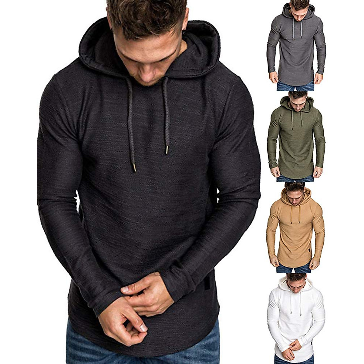Lexiart Mens Fashion Athletic Hoodies Sport Sweatshirt Solid Color Fleece Pullover Black 3XL