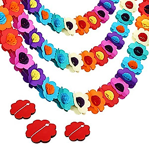 KESOTE Mexican Fiesta Paper Flower Garland Hanging Party Decorations, 3 Pack Rainbow Flower Garland for Luau Summer Cino de Mayo Fiesta Party Decorations