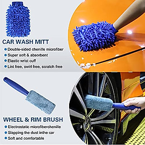 Manesi Car Detailing Brush Set,17PCS Drill Brush Set,Car Interior Detailing Kit & Car Wash Kit with Boar Hair Detail Brush and Cleaning Gel for Wheel,Dashboard,Air Vent,Leather and Exterior