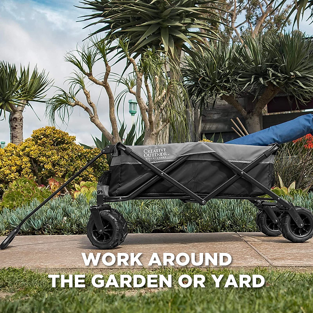 Creative Outdoor Push Pull Stroller Wagon for Kids, 150lbs Weight Capacity, All-Terrain Collapsible Folding Cart with Canopy for Cargo, Beach, Park, Garden, Camping & Tailgate