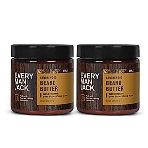 Every Man Jack Beard Butter- Subtle Sandalwood Fragrance - Hydrates and Styles Dry, Unruly Beards While Relieving Itch - Naturally Derived with Shea Butter and Coconut Oil - 4-ounce (2 Pack)