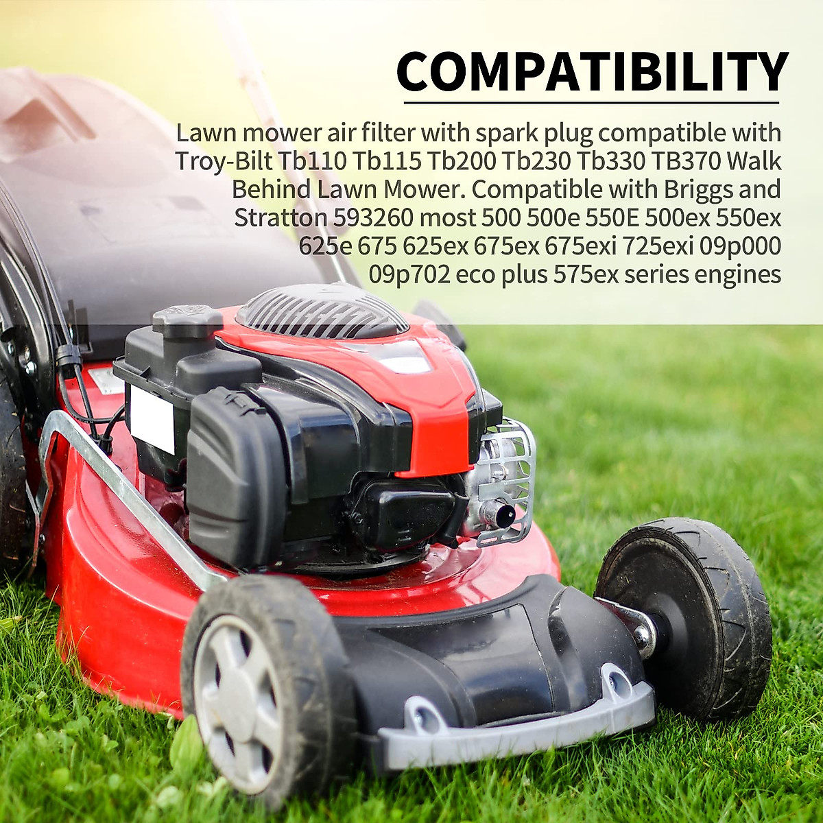 Air Filter Spark Plug for Troy-Bilt TB110 TB115 TB200 TB230 TB330 TB370 Walk Behind Lawn Mower