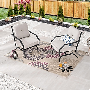 LOKATSE HOME 2 Pieces Patio Metal Chairs Outdoor Conversation Furniture Bistro Dining Seating Armchair Set with Cushion, Beige