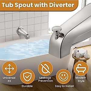 Dreyoo Tub Spout with Diverter, Tub Spout (Universal Fits 1/2" Copper Pipe, 1/2" IPS and 3/4" IPS), Bathroom Bathtub Faucet with Adapters and Hex Wrench(Brushed Nickel,Simple)
