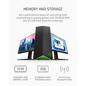 HP Pavilion AMD Radeon RX 6600XT, AMD Ryzen 7 5700G Processor, 16 GB RAM, 512 GB SSD, Windows 11 Home, Wi-Fi 5 & Bluetooth 4.2, 9 USB Ports, Pre-Built Gaming PC Tower (TG01-2070, 2021)