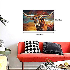 SOULDOOR Cow Pictures Wall Decor Picture Of Texas Longhorn Print Bull Horn Picture Artwork Of Cows For Bedroom Living Room Framed Ready To Hang 16x24 Inch