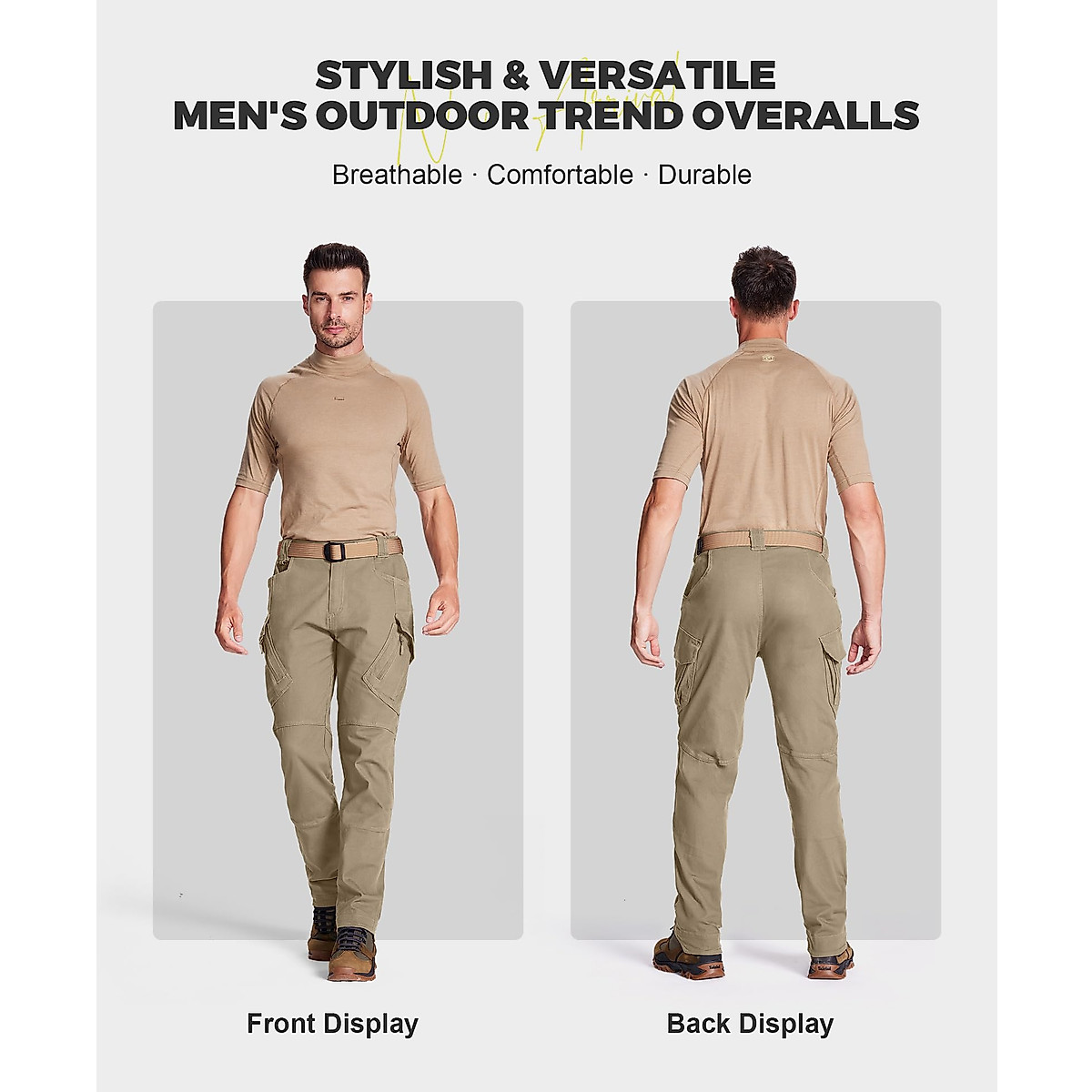 FEDTOSING Tactical Pants for Men with 9 Pockets Cotton Cargo Work Military Trousers Stretch Hiking Combat Rip-Stop Pants Khaki 38x32